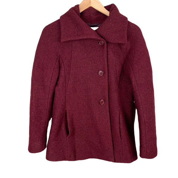 Talbots | Jackets & Coats | Talbots Red Burgundy Wool Viscose Pea Coat ...